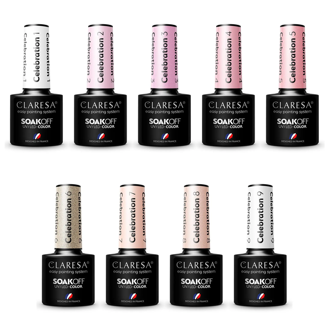 Claresa Lakier hybrydowy Celebration Zestaw 1 + 2 + 3 + 4 + 5 + 6 + 7 + 8 + 9 SoakOff UV/LED ...